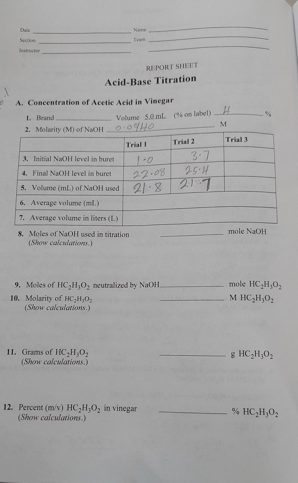 Solved Date Name Section Team Instructor REPORT SHEET | Chegg.com