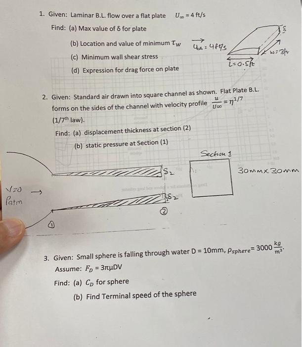 Solved 1. Given: Laminar B.L. flow over a flat plate | Chegg.com