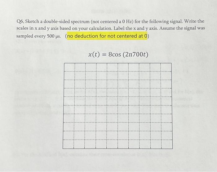 Q6, Sketch a double-sided spectrum (not centered a 0 | Chegg.com