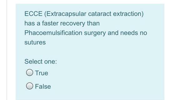 Solved ECCE (Extracapsular cataract extraction) has a faster | Chegg.com