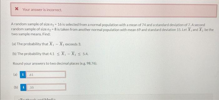 Solved A random sample of size n1 - 16 is selected from a | Chegg.com