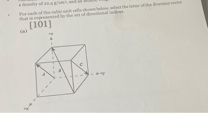 Solved a density of 22.4 g/cm3, and an For each of the cubic | Chegg.com