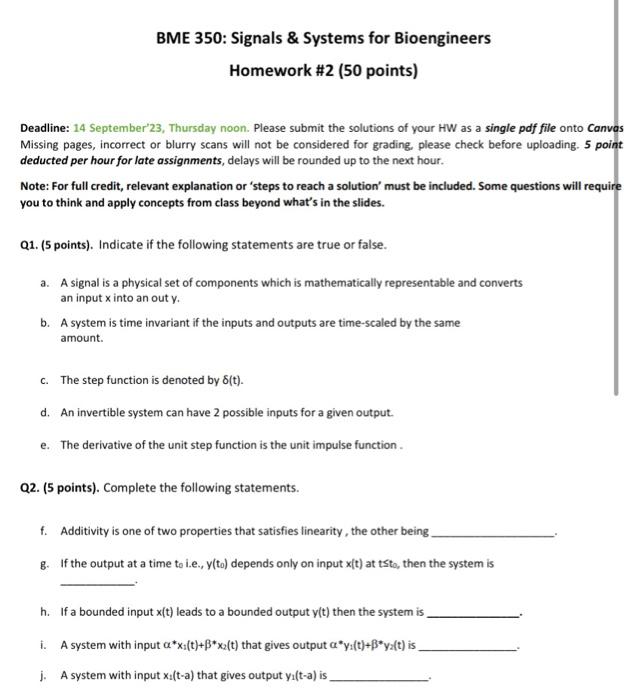 Solved Bme 350 Signals And Systems For Bioengineers Homework 3959
