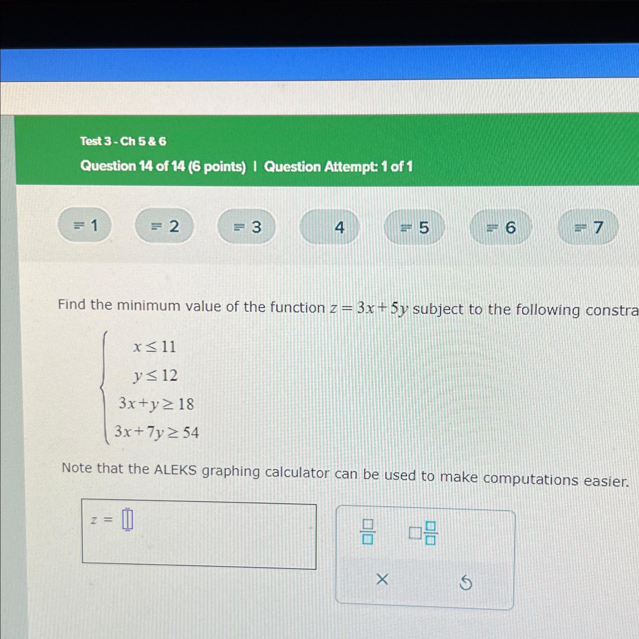 Solved Find The Minimum Value Of The Function Z 3x 5y