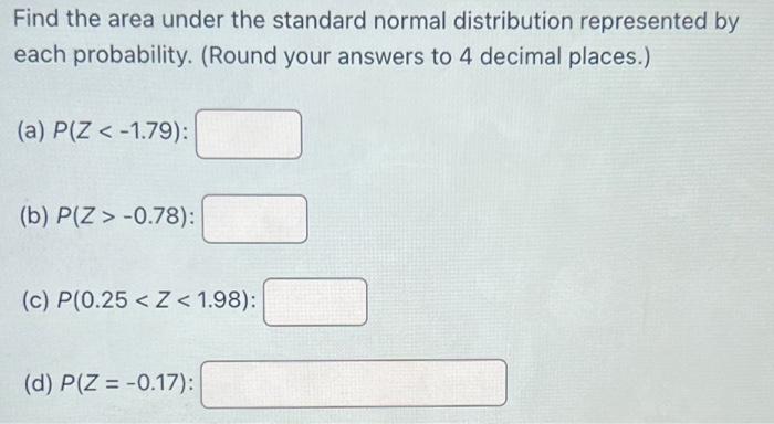 Solved Find the area under the standard normal distribution | Chegg.com