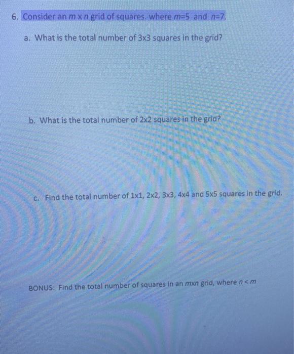 Solved 6. Consider an mxn grid of squares. where m=5 and ne7 | Chegg.com