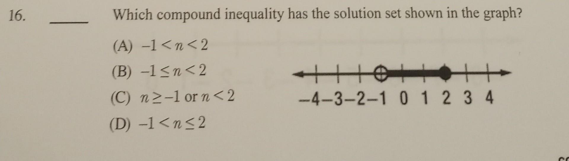 Solved Which compound inequality has the solution set shown | Chegg.com