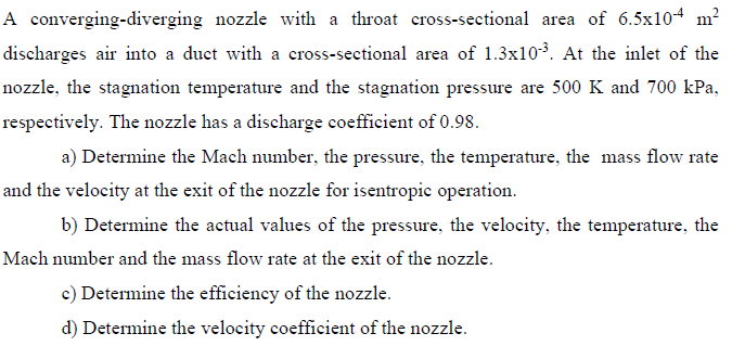 Solved A converging-diverging nozzle with a throat | Chegg.com