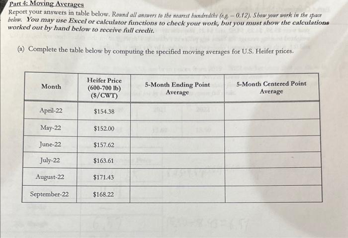 Solved Part 4: Moving Averages Report your answers in table | Chegg.com