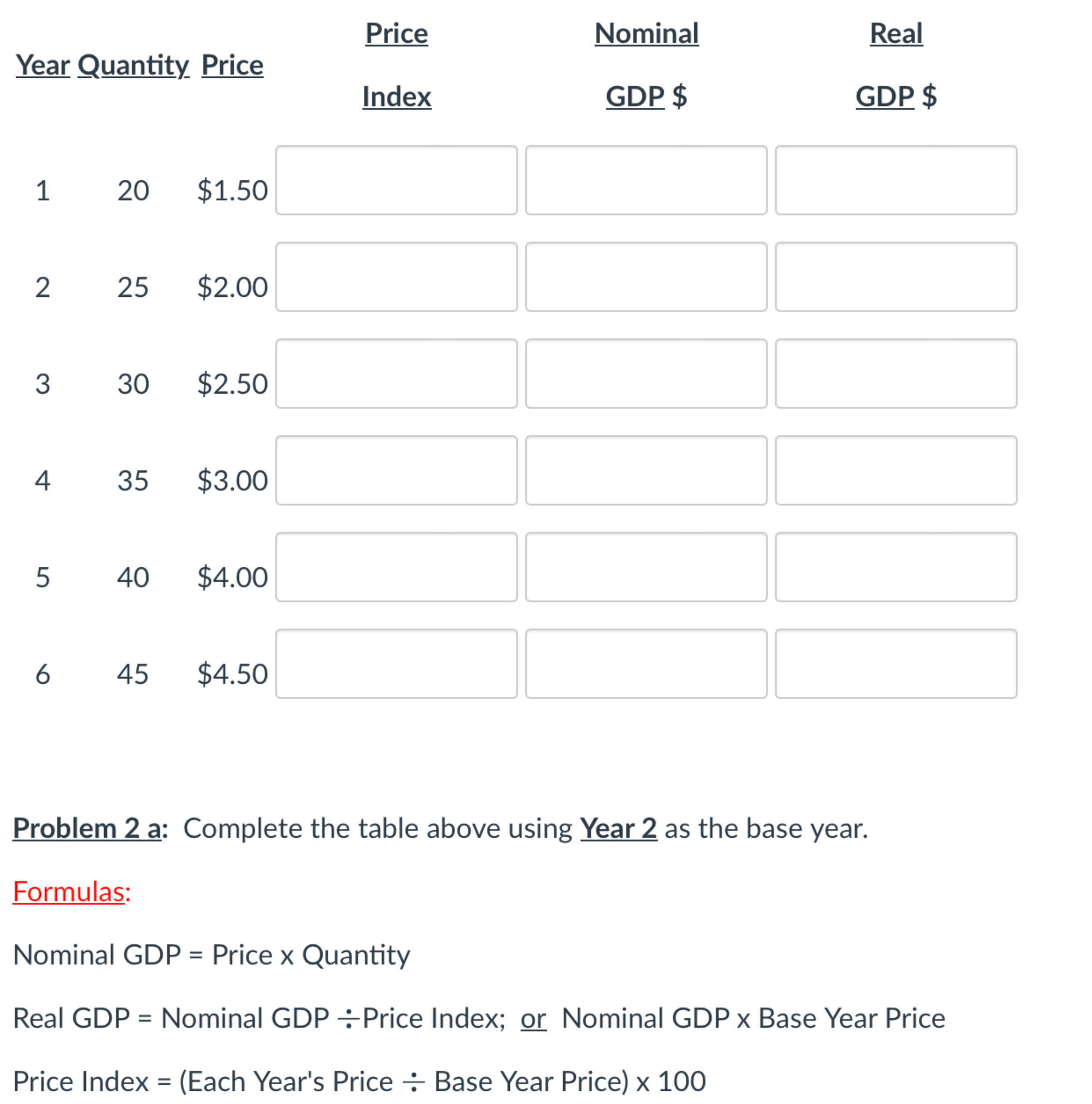 Solved Problem 2 ﻿a: Complete the table above using Year 2 | Chegg.com