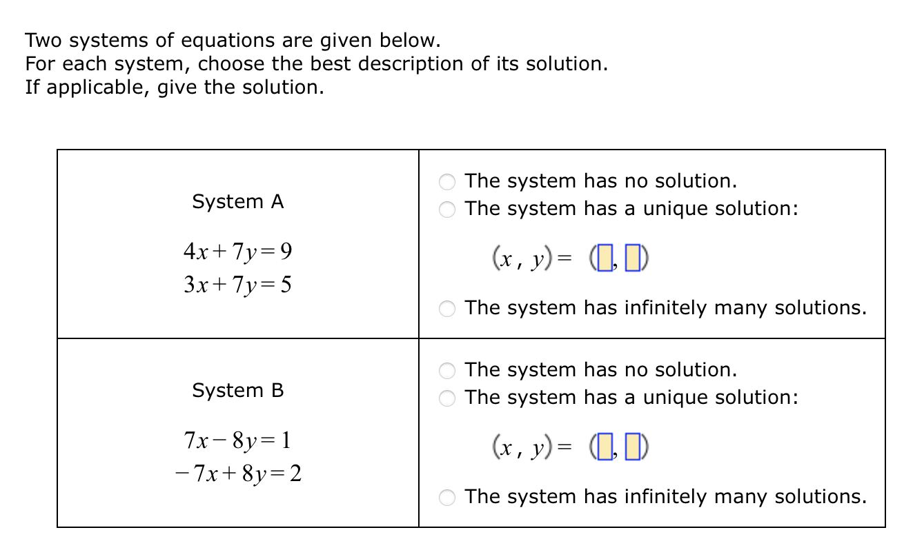 Solved Two systems of equations are given below.For each | Chegg.com