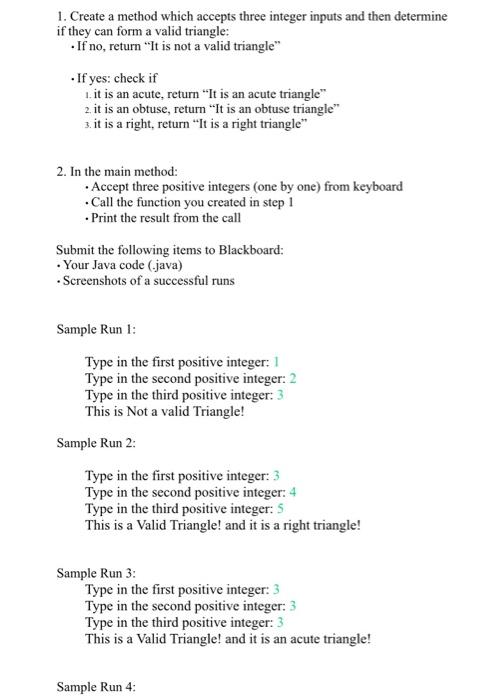 Solved 1 Create A Method Which Accepts Three Integer Inputs 