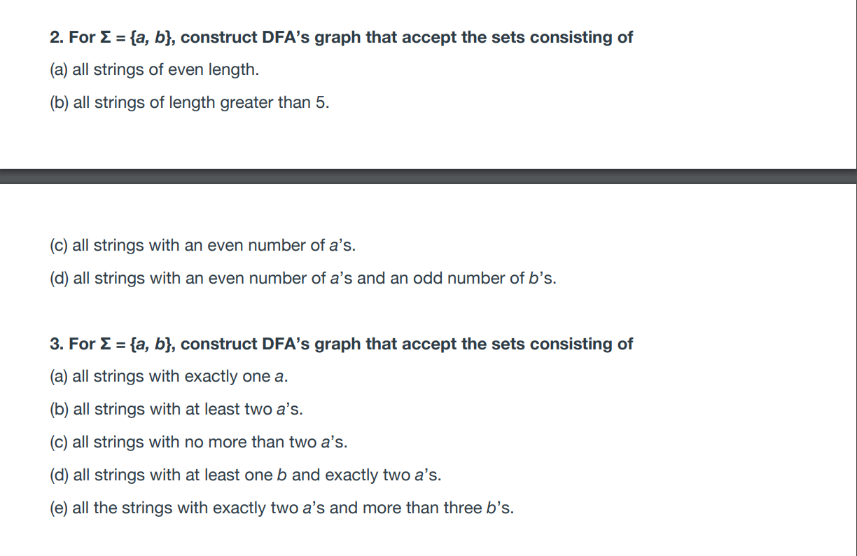 Solved For Σ={a,b}, ﻿construct DFA's graph that accept the | Chegg.com