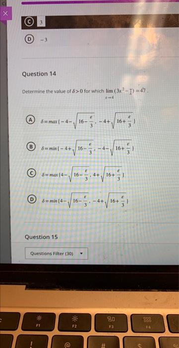 Solved Determine the value of δ>0 for which lim(3x2−1)=47. | Chegg.com