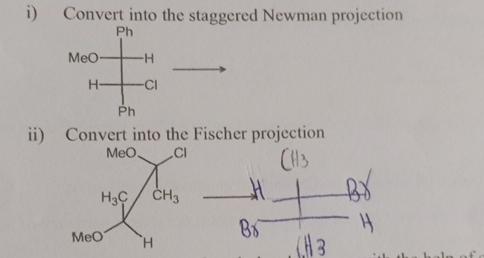Solved i) ﻿Convert into the staggered Newman projectioni) | Chegg.com