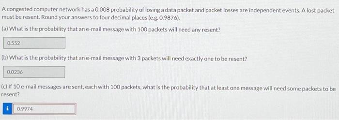 Solved A congested computer network has a 0.008 probability | Chegg.com