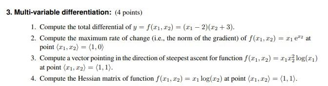 Solved 3. Multi-variable differentiation: (4 points) 1. | Chegg.com