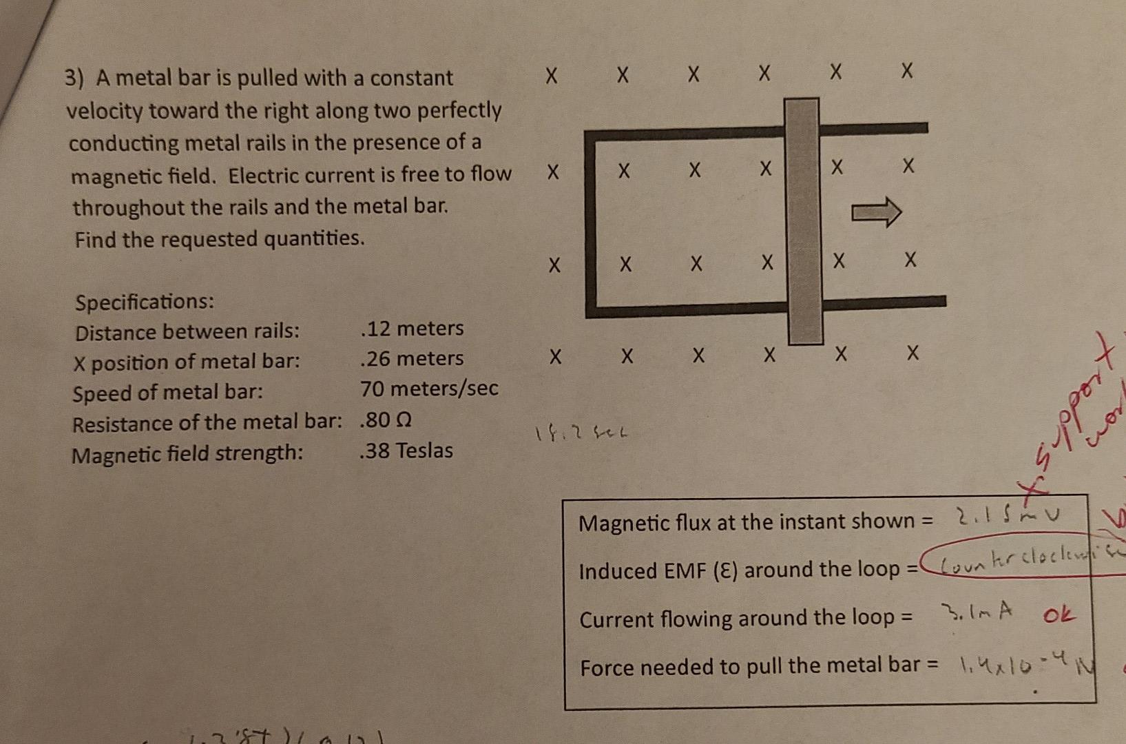 Solved 3) A metal bar is pulled with a constant velocity | Chegg.com