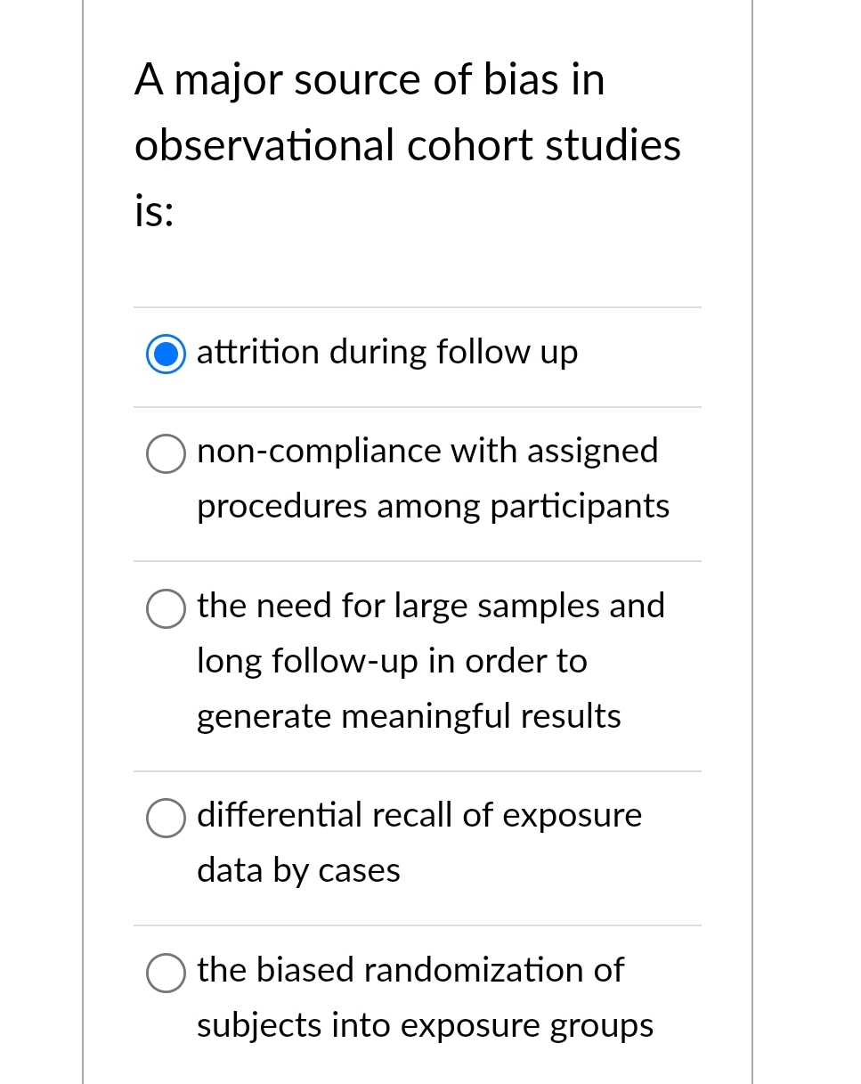 A major source of bias in observational cohort | Chegg.com