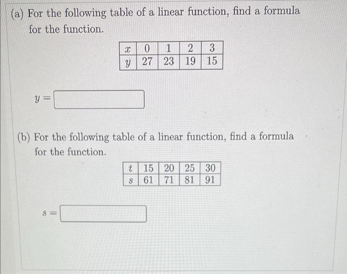 Solved (a) For the following table of a linear function, | Chegg.com