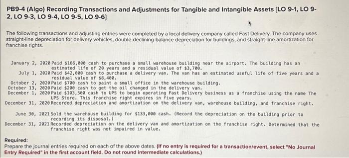 Solved PB9-4 (Algo) Recording Transactions and Adjustments | Chegg.com