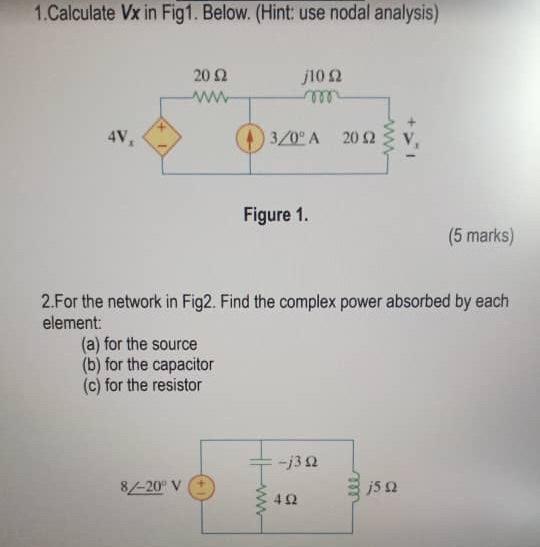 Solved 1.Calculate Vx in Fig1. Below. (Hint: use nodal | Chegg.com