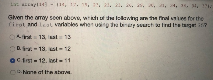 Solved Given the array seen above, which of the following is | Chegg.com