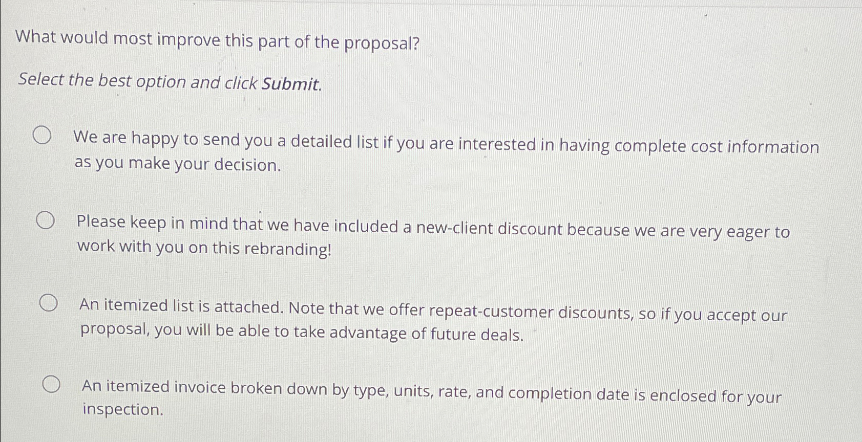 Solved What would most improve this part of the | Chegg.com