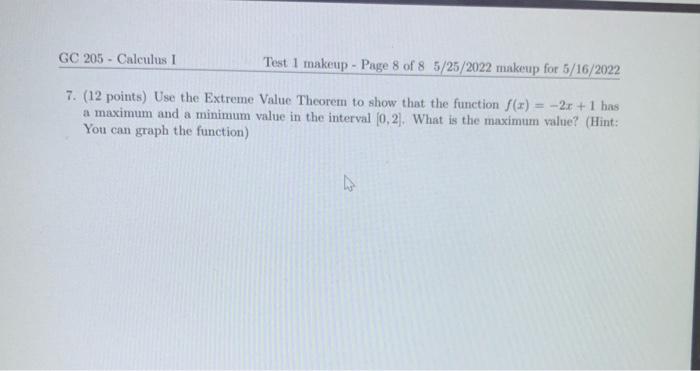 Solved 7. (12 points) Use the Extreme Value Theorem to show | Chegg.com