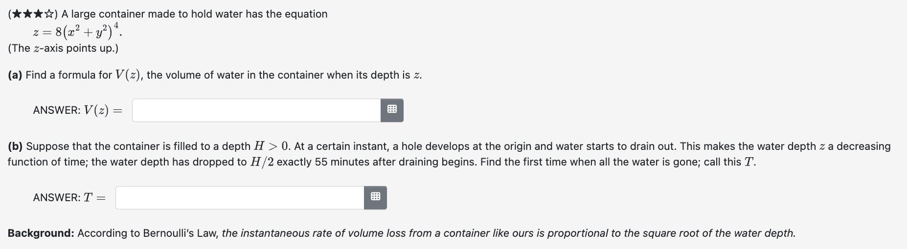 Solved (************) ﻿A large container made to hold water | Chegg.com