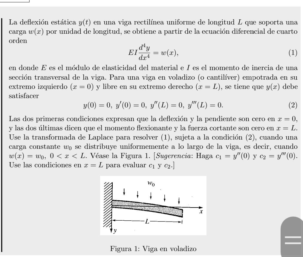 Solved La deflexión estática y(t) ﻿en una viga rectilínea | Chegg.com