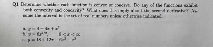 Solved 1 Determine whether each function is convex or | Chegg.com