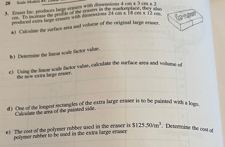 Solved 3. Eraser Inc. produces large erasers with dimensions | Chegg.com