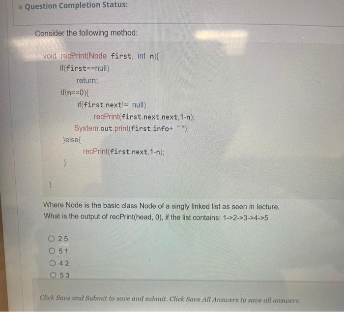 Solved Consider the following method: void recPrint(Node | Chegg.com