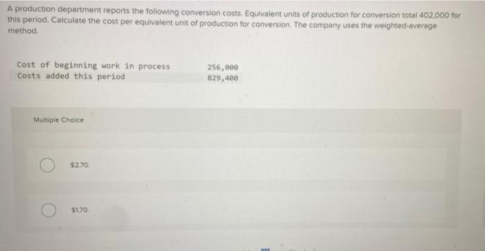 Solved A production department reports the following | Chegg.com