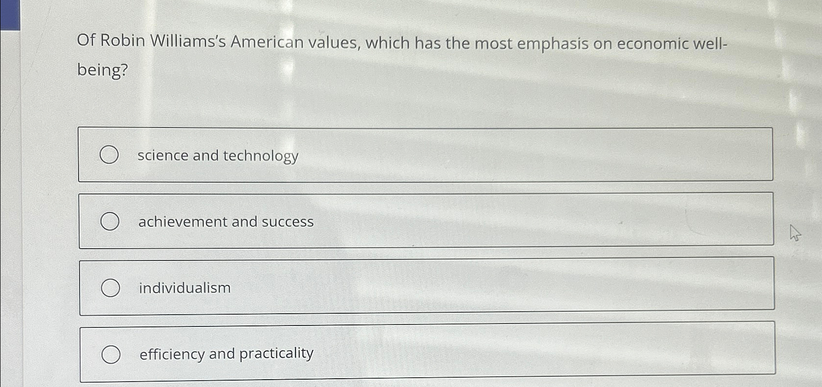 Of Robin Williams's American values, which has the | Chegg.com