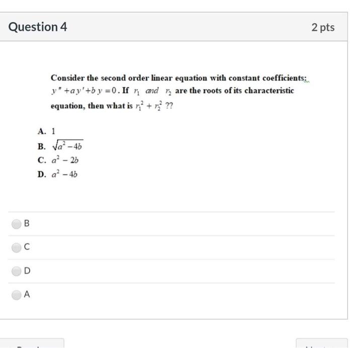 Solved Question 4 2 Pts Consider The Second Order Linear 4812
