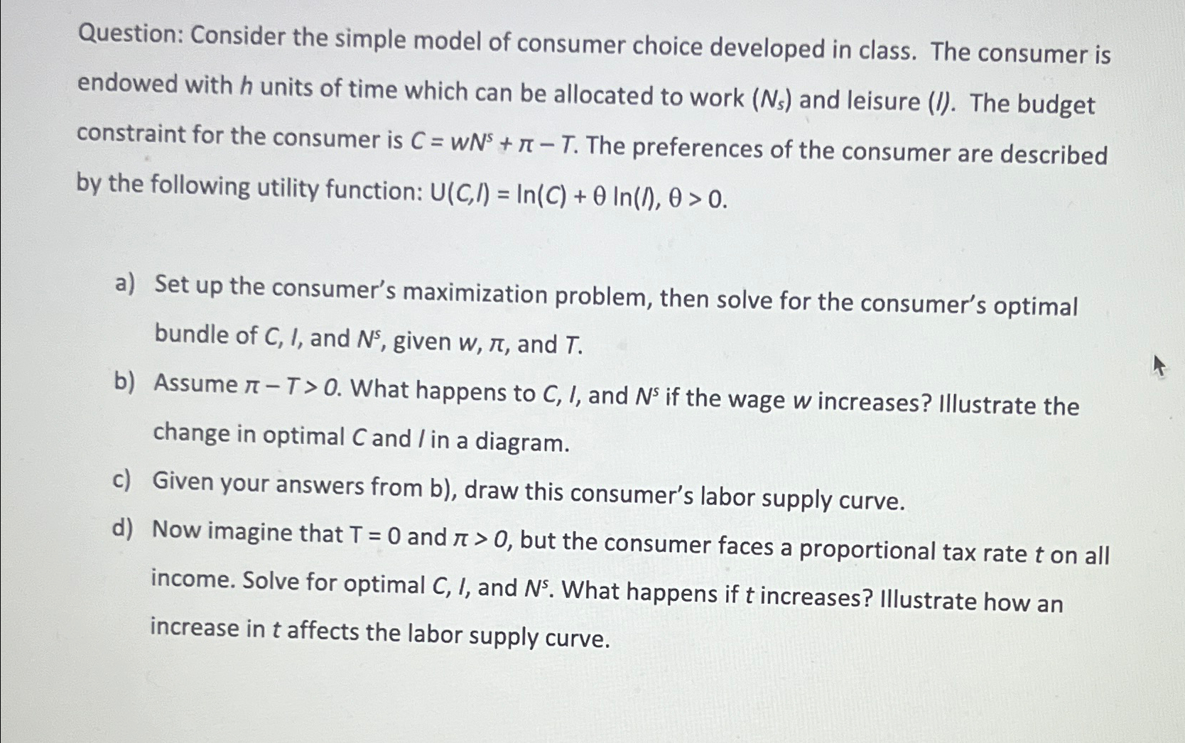 Solved Question: Consider the simple model of consumer | Chegg.com