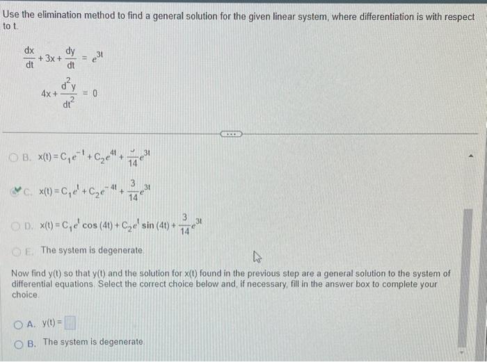 Solved Use the elimination method to find a general solution | Chegg.com