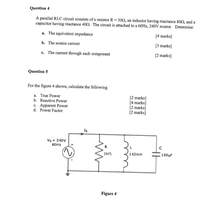 Solved A parallel RLC circuit consists of a resistor R=30Ω, | Chegg.com