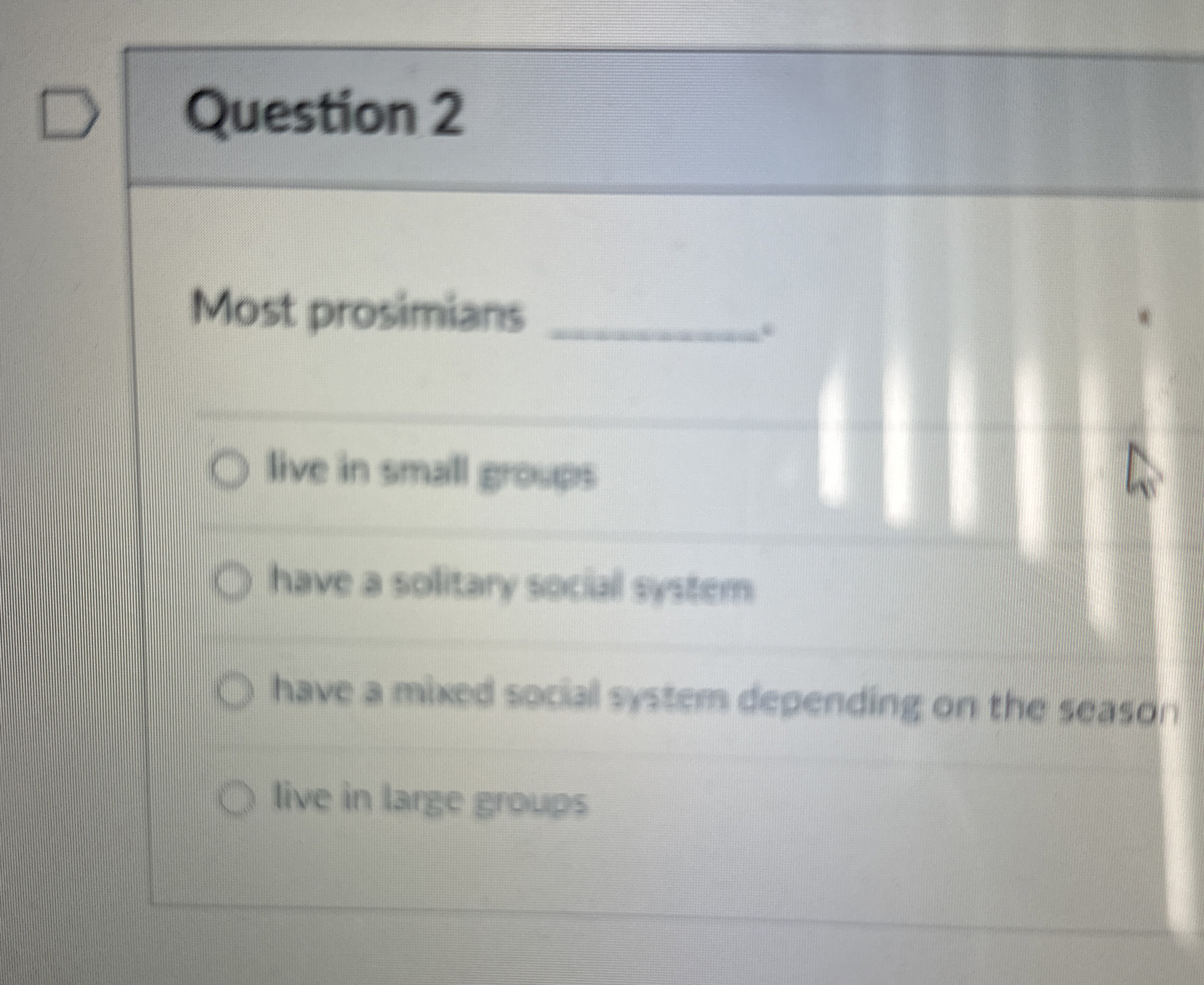 Solved Question 2Most prosimians q,live in small eroupshave | Chegg.com