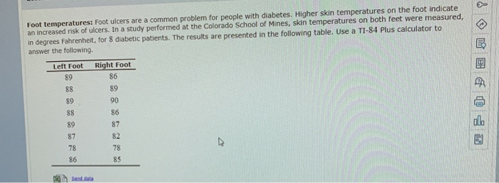 Solved Foot temperatures: Foot ulcers are a common problem | Chegg.com