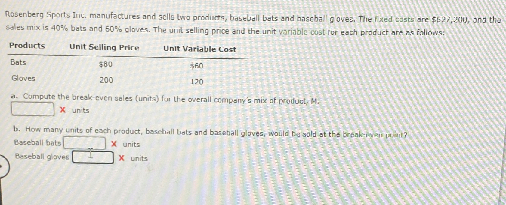 Solved Rosenberg Sports Inc. manufactures and sells two | Chegg.com