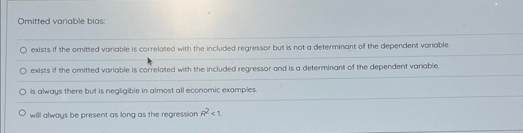 Solved Omitted variable bias:exists if the omitted variable | Chegg.com