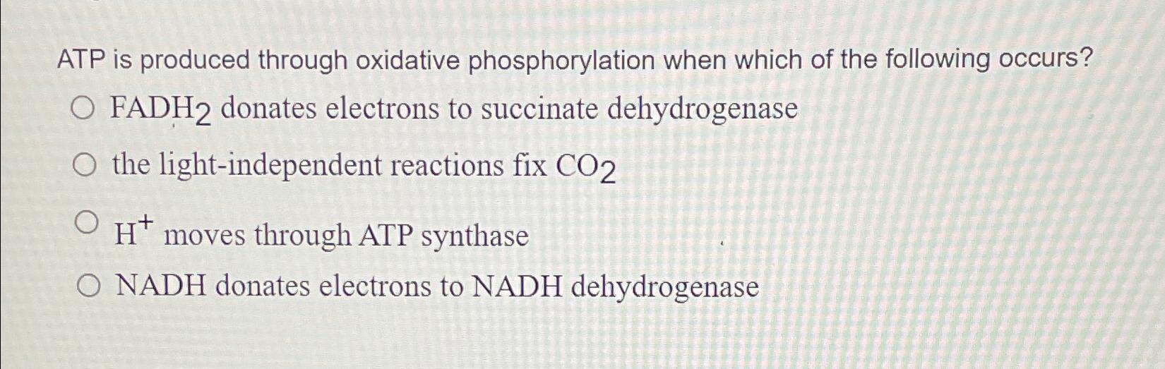 Solved ATP is produced through oxidative phosphorylation | Chegg.com