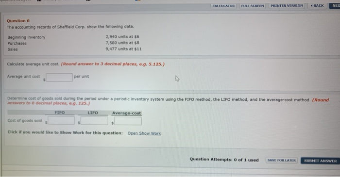Solved CALCULATOR FULL SCREEN PRINTER VERSION BACK NEX | Chegg.com
