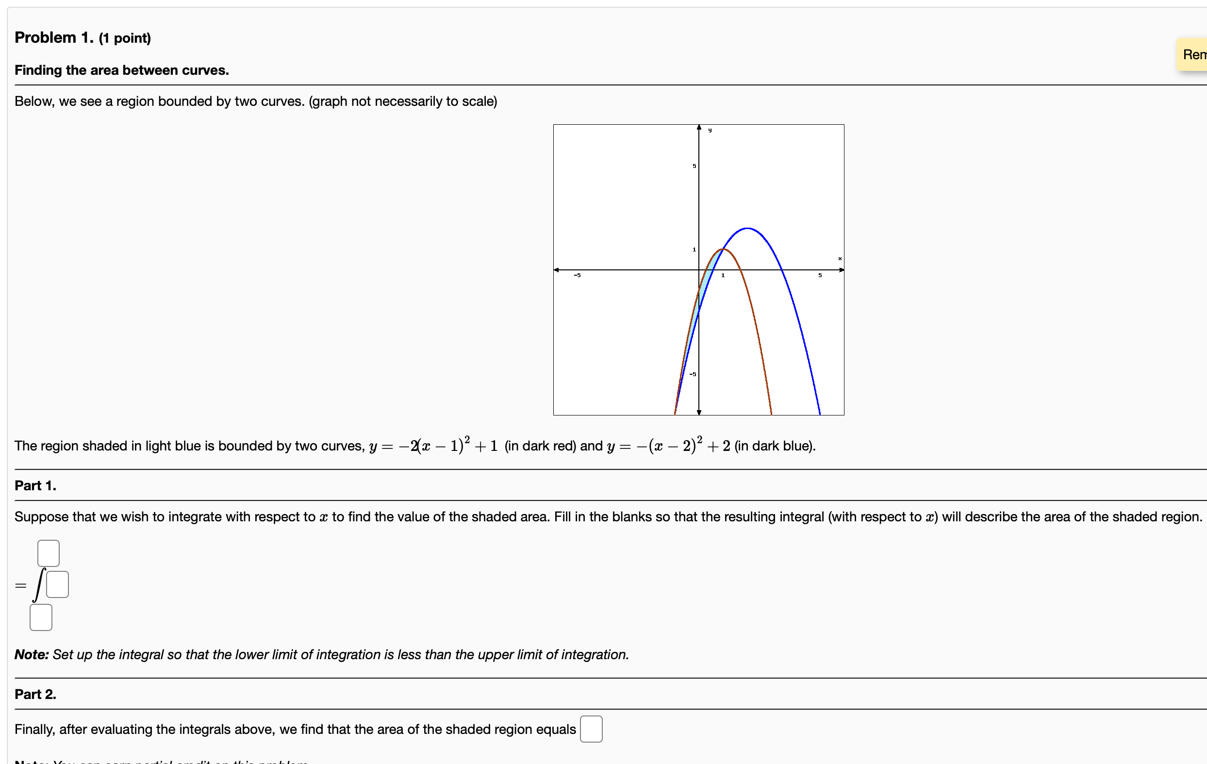 Solved Problem 1. (1 ﻿point)Finding the area between | Chegg.com