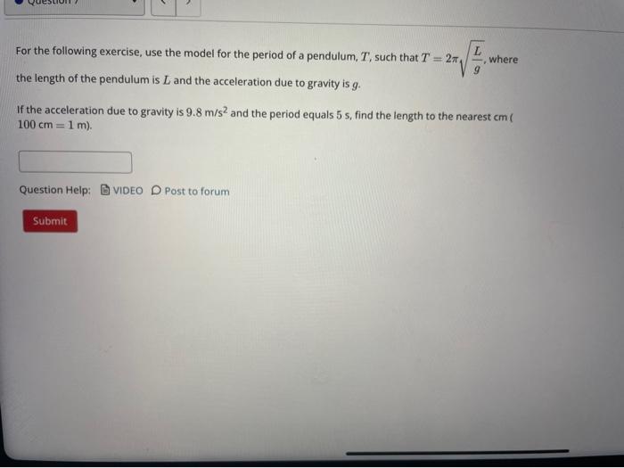 Solved For the following exercise, use the model for the | Chegg.com