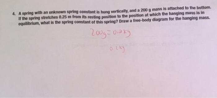 Solved 4. A spring with an unknown spring constant is hung | Chegg.com