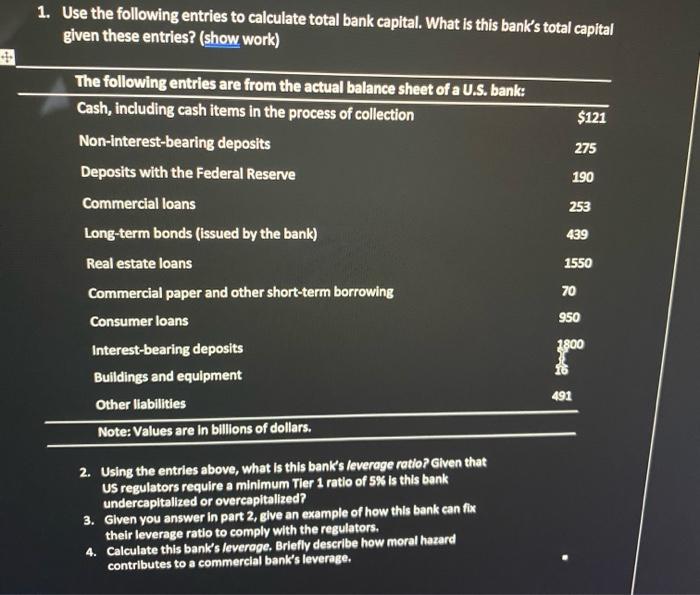 Solved 1. Use the following entries to calculate total bank | Chegg.com